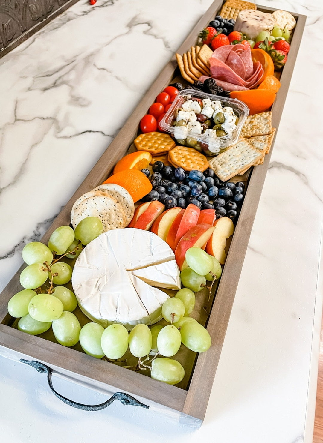 Narrow Charcuterie Board with Handle and Edge, Long Grazing Board ...