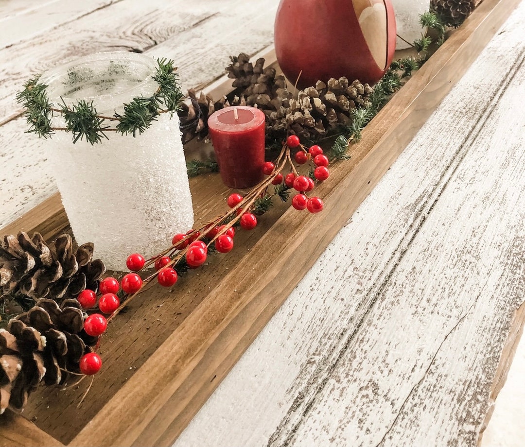 Long Wooden Centerpiece Tray, Farmhouse Candle Tray, Low Centerpiece ...