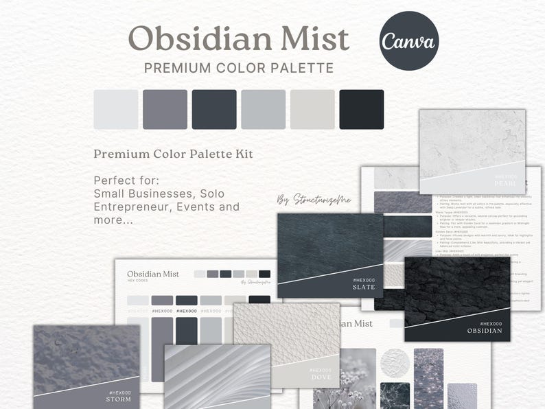 Grey Dark Color Palette, Canva Template (PDF) - Etsy