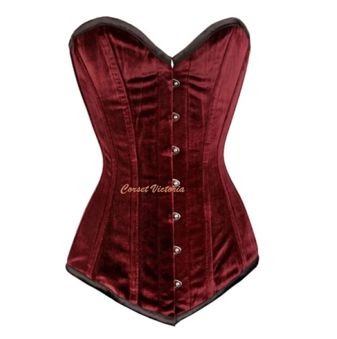 Red Velvet Overbust Corset Costume Longline Bustier Top Etsy
