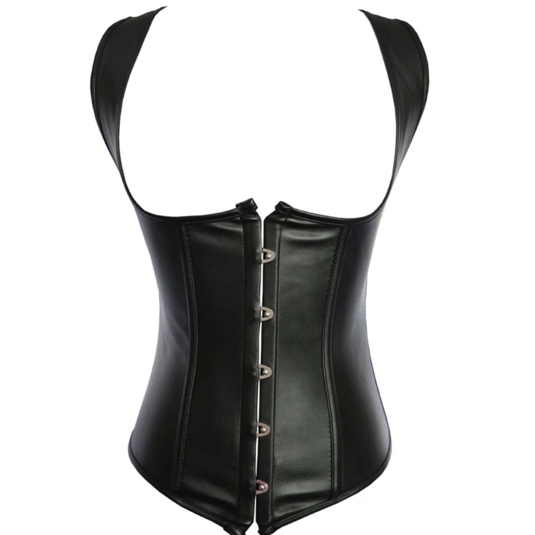 Black Leather Corset With Shoulder Straps Gothic Costume - Etsy