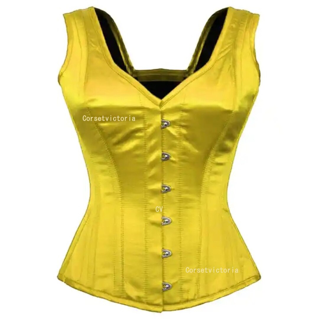 Yellow Satin Shoulder Straps Steel Boned Over Bust Corset Gothic ...