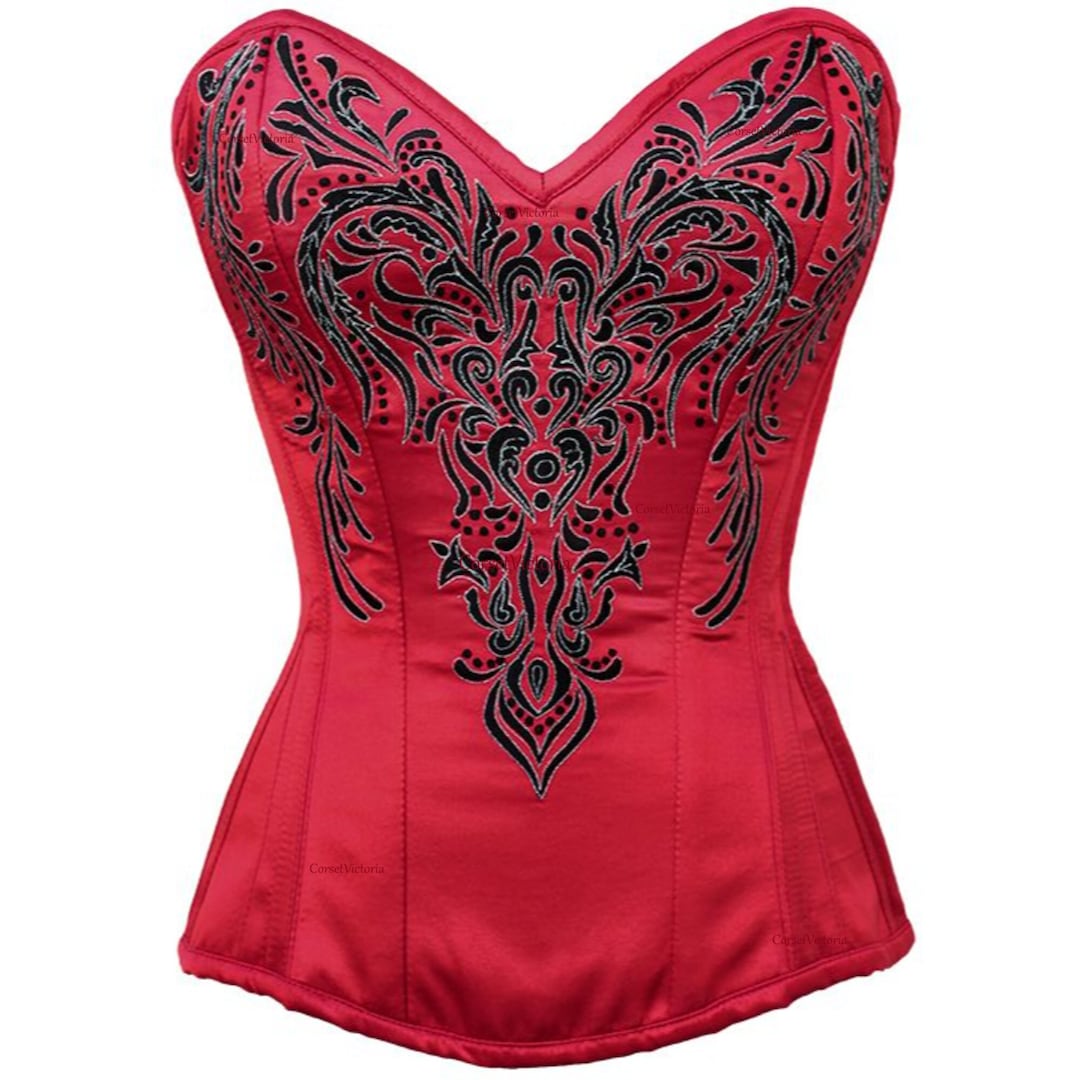 Red Satin With Embroidery Work Over Bust Handmade Corset Women's ...