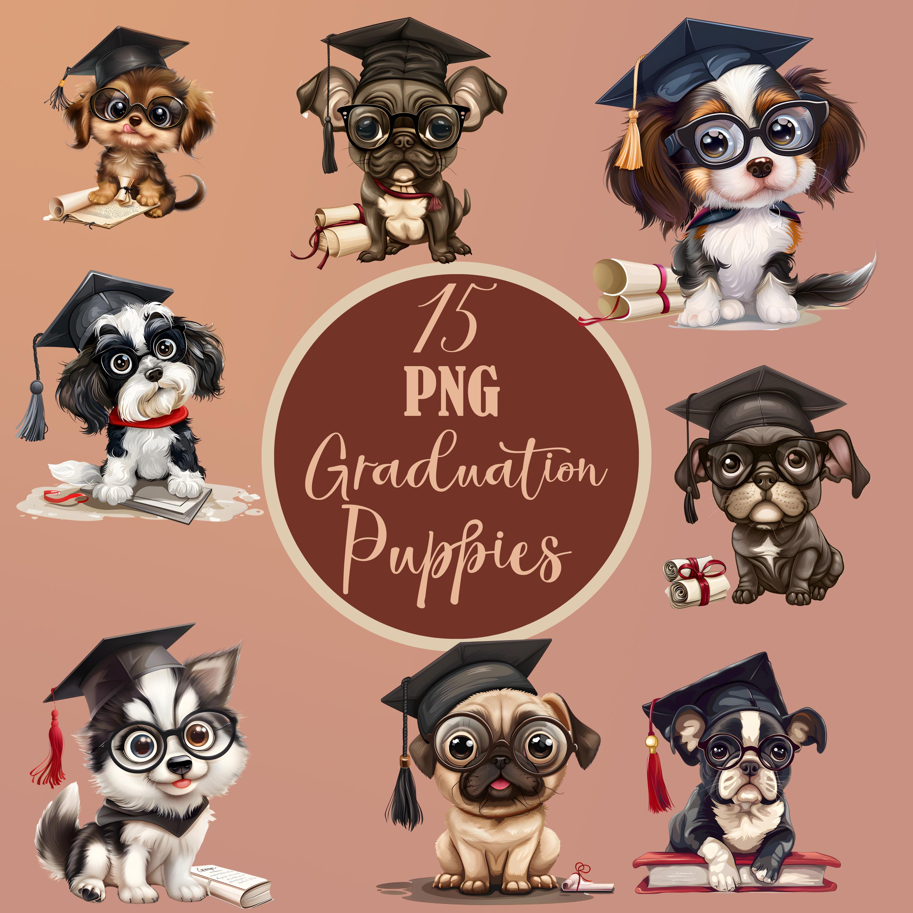 Graduation Puppy Clipart Bundle | Set of 15 PNG Designs for Celebrating ...