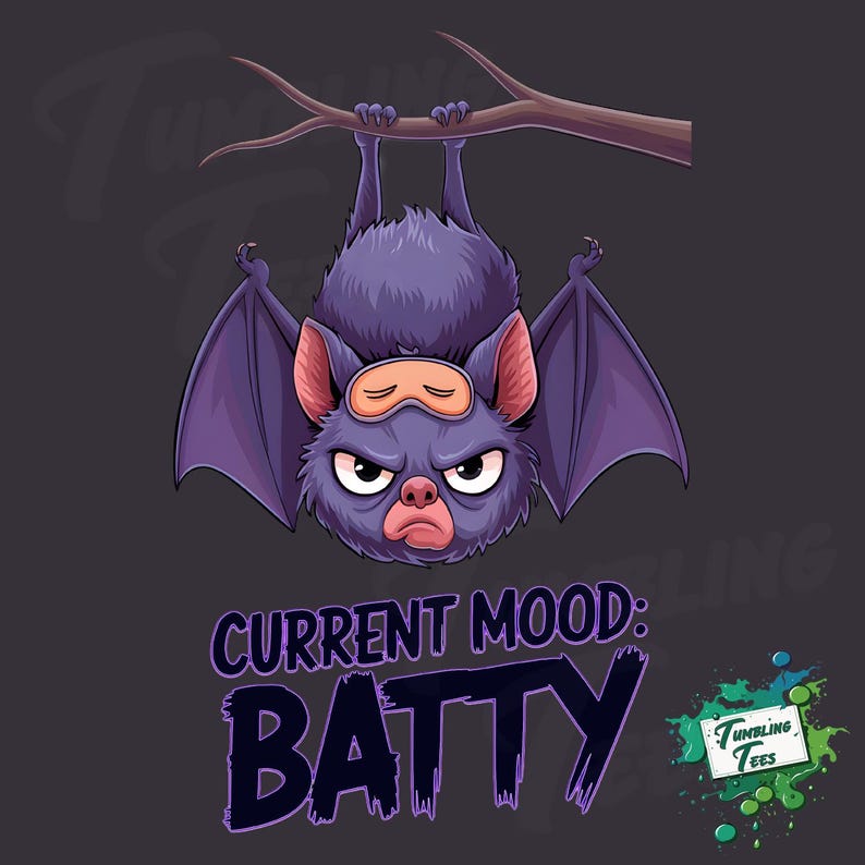 Batty Png-quirky Grumpy Bat Print & Cut Files | Halloween Art Download ...