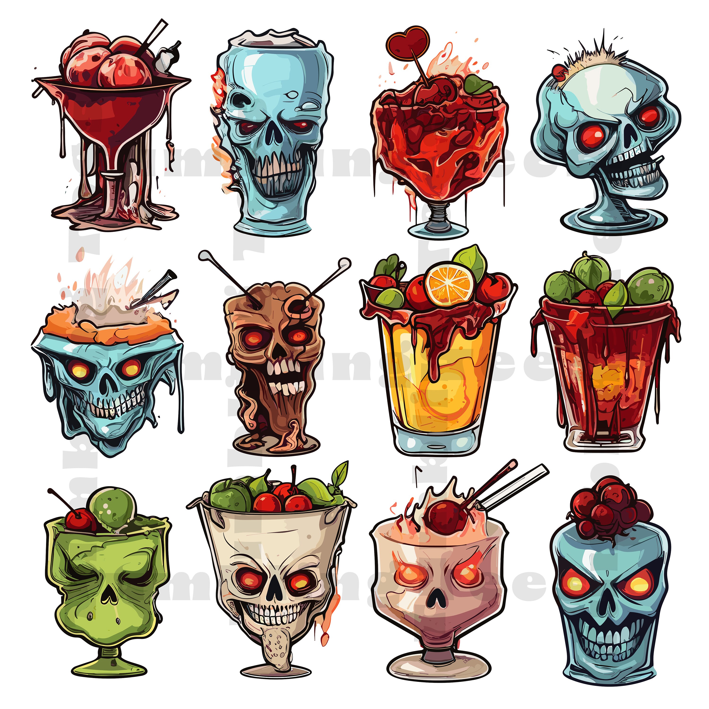 Halloween Creepy Cocktails, PNG Graphics for Commercial Use - Etsy