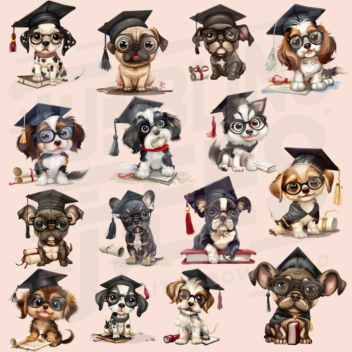 Graduation Puppy Clipart Bundle | Set of 15 PNG Designs for Celebrating ...