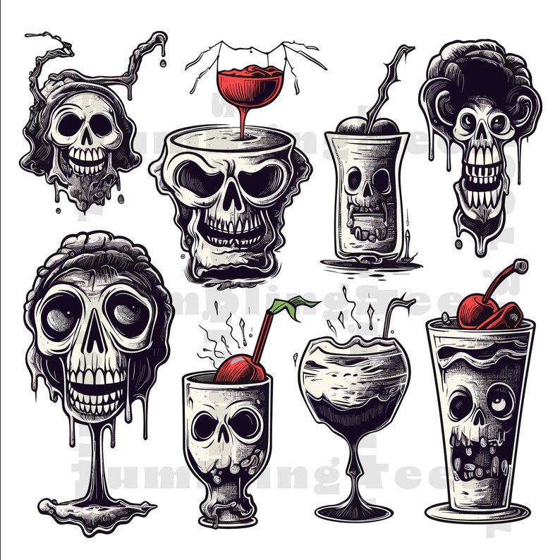 Halloween Creepy Cocktails, PNG Graphics for Commercial Use - Etsy