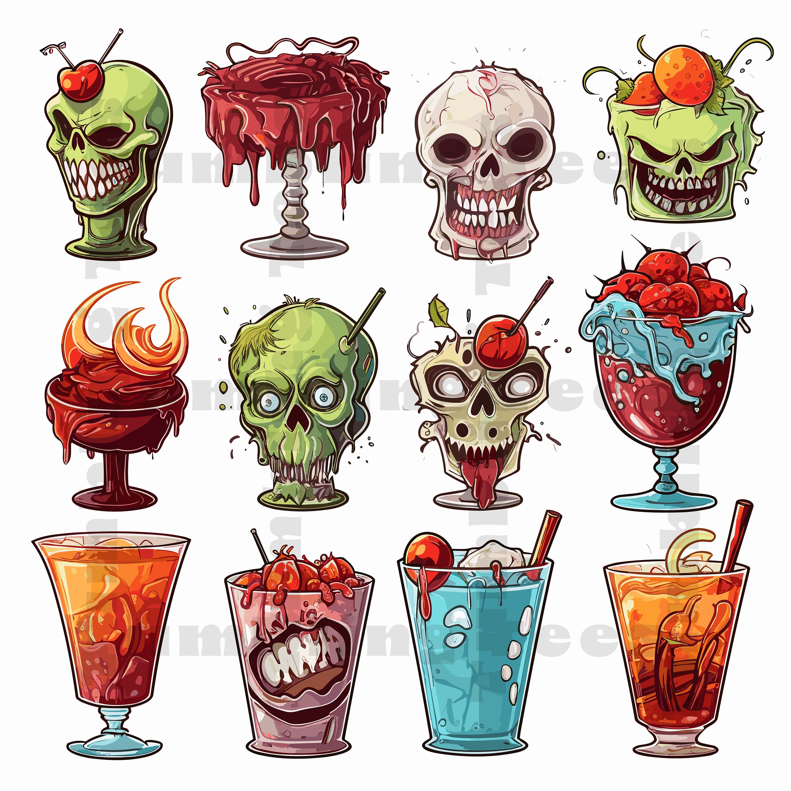 Halloween Creepy Cocktails, PNG Graphics for Commercial Use - Etsy