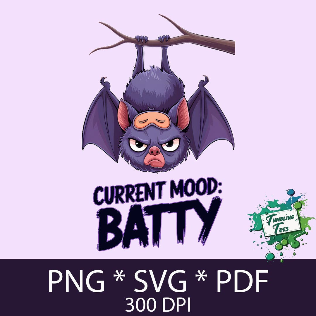 Batty Png-quirky Grumpy Bat Print & Cut Files | Halloween Art Download ...