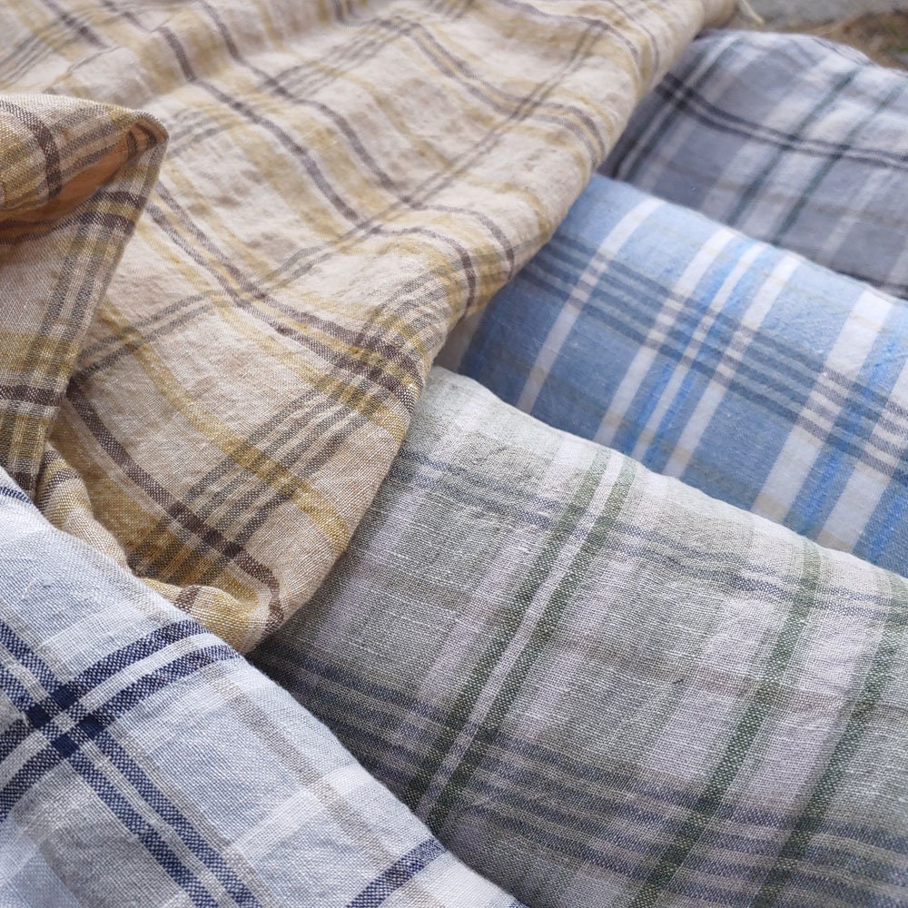 100% Linen Pure Linen Madras Plaid Check Fabric by Half Yard - Etsy
