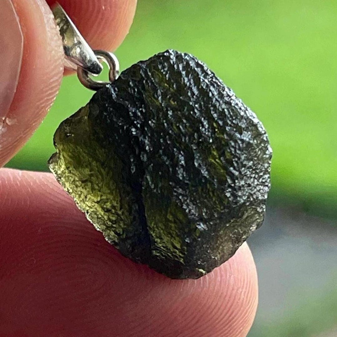 Raw Moldavite Tektite Sterling Silver Pendant - 5.1 G - Etsy