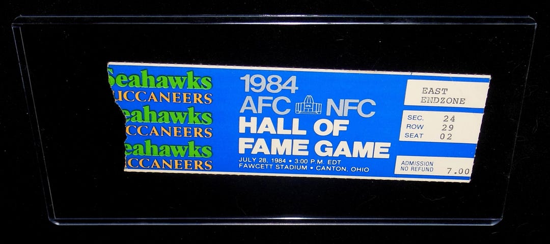 1984 NFL Football Hall of Fame Game Used Ticket Stub Seahawks Vs ...