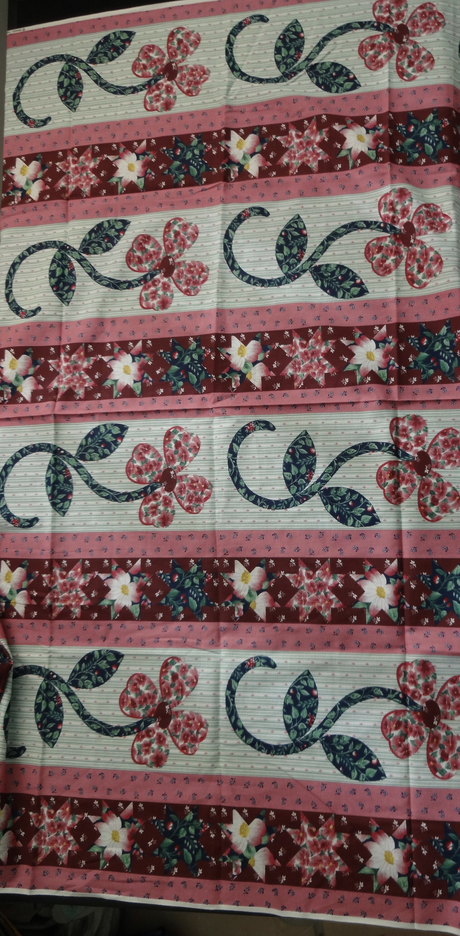 Flower Rows Quilt Look Print Cotton Fabric Springs Industries 1.75 yd x ...