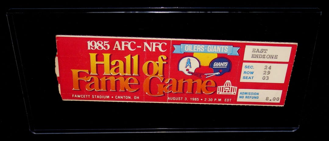 1985 NFL Football Hall of Fame Game Used Ticket Stub Oilers Vs Giants ...