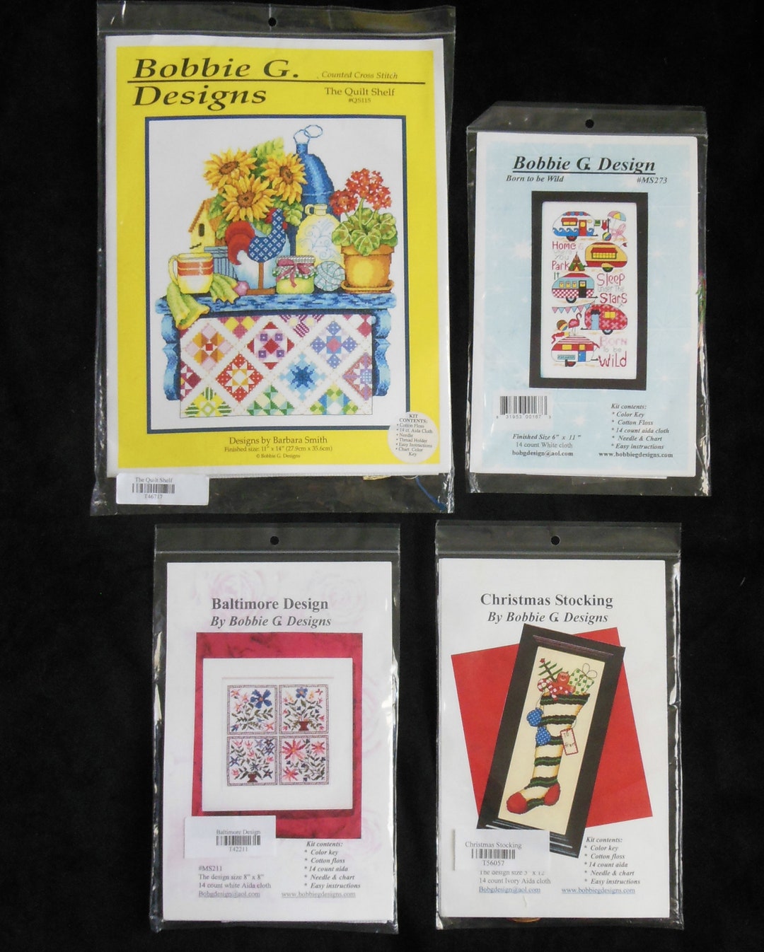 Bobbie G Designs Lot of 4 Cross Stitch Kits - Quilt Shelf, Born to Be ...