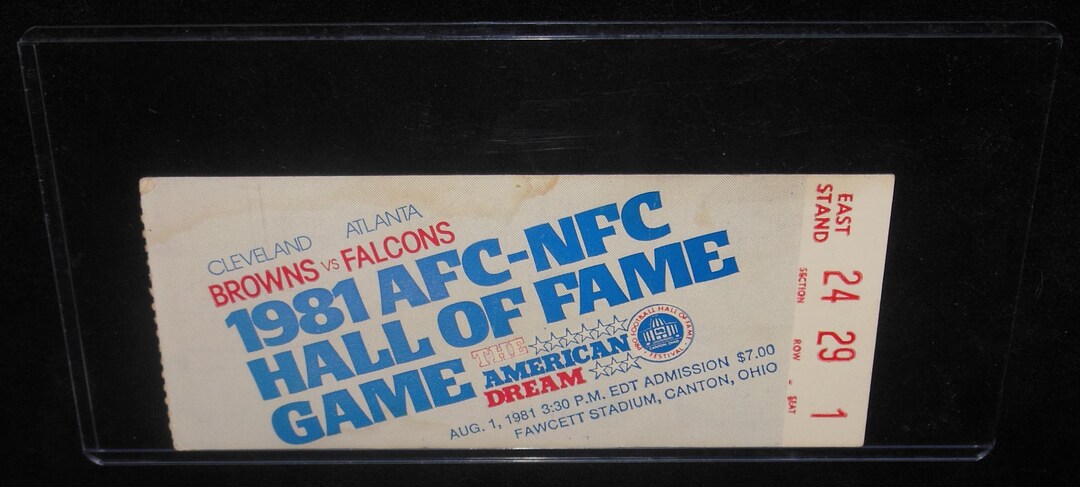 1981 NFL Football Hall of Fame Game Used Ticket Stub Browns Vs Falcons ...