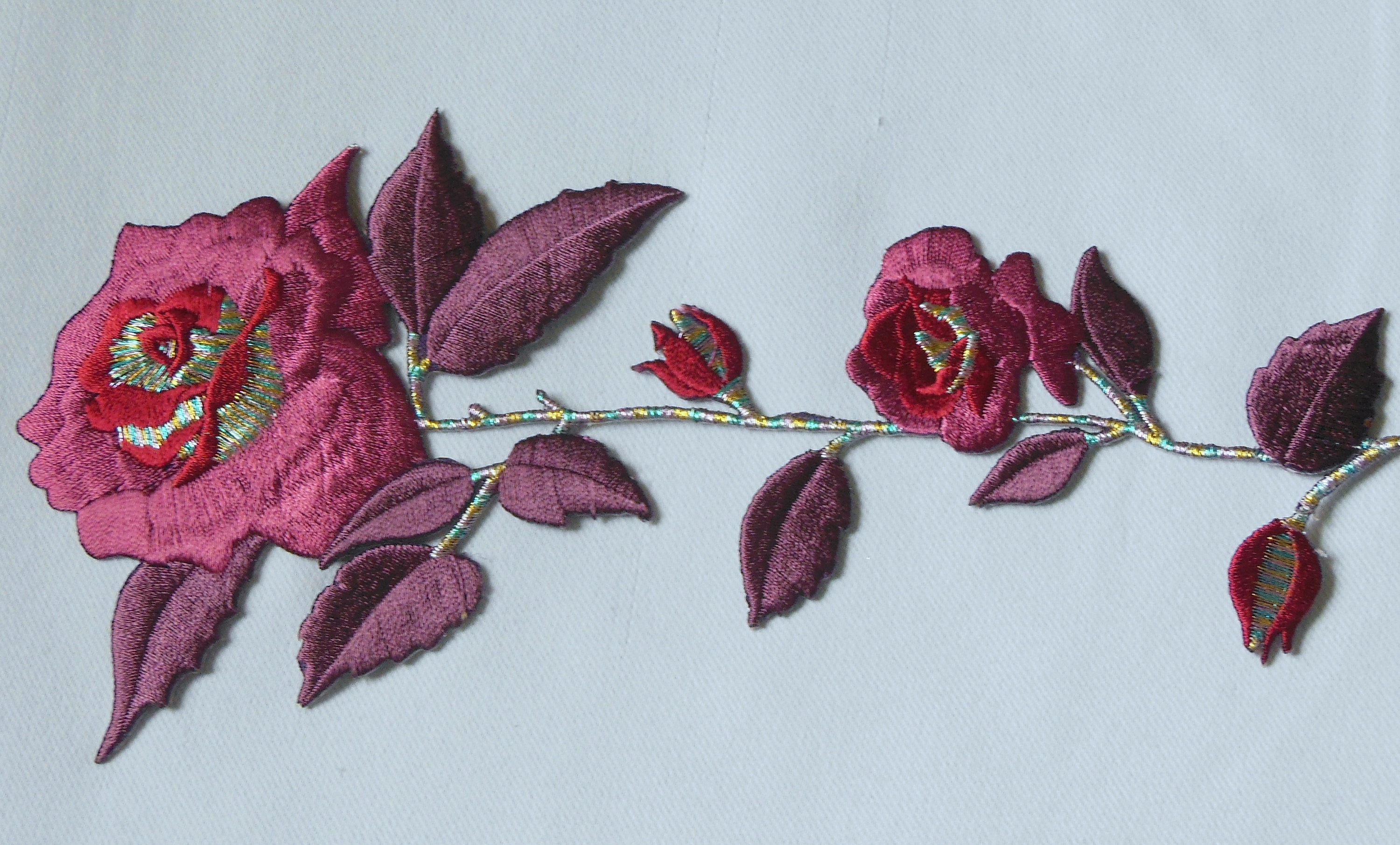 Deep Pink Rose & Vine Applique 22" Pink, Silver, Green Embellishment ...