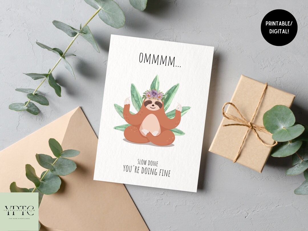 Printable Card Slow Down Sloth | Boho Style | Watercolor Look ...