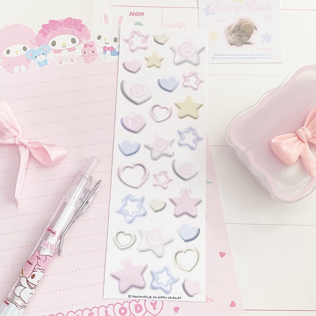 3D Stars & Hearts - Cute Korean Stationery, Toploader Deco Stickers ...