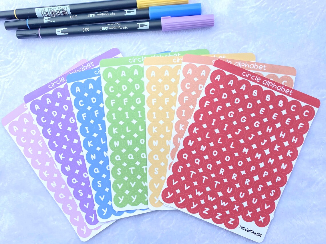 Circle alphabet sticker sheets polco stickers deco | Etsy