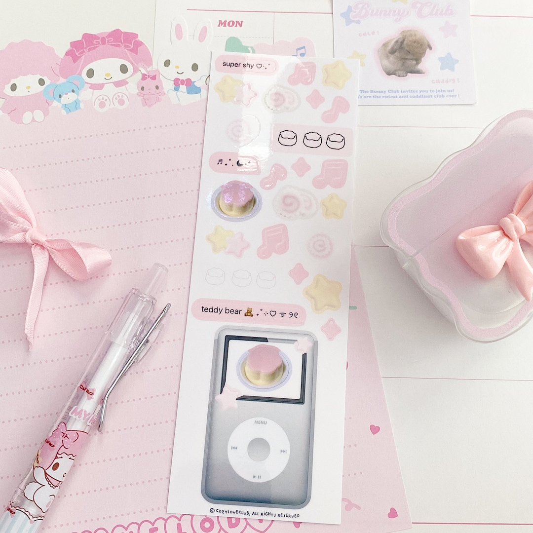 Pink Tunes Sticker Sheet - Cute Korean Stationery, Kpop Desk Deco ...