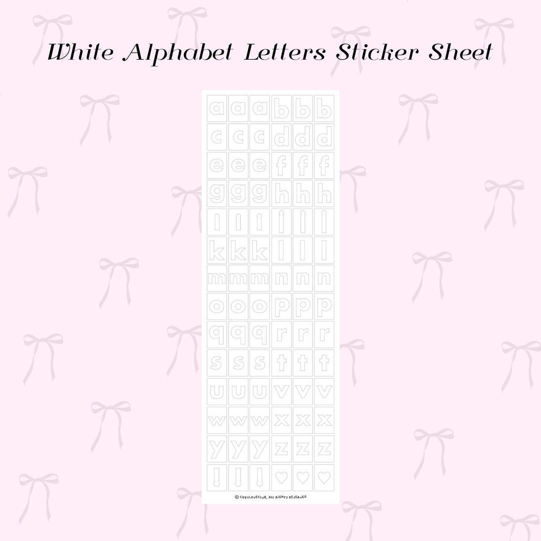 White Alphabet Letters Sticker Sheet || Deco Stickers, Kpop Photocard ...