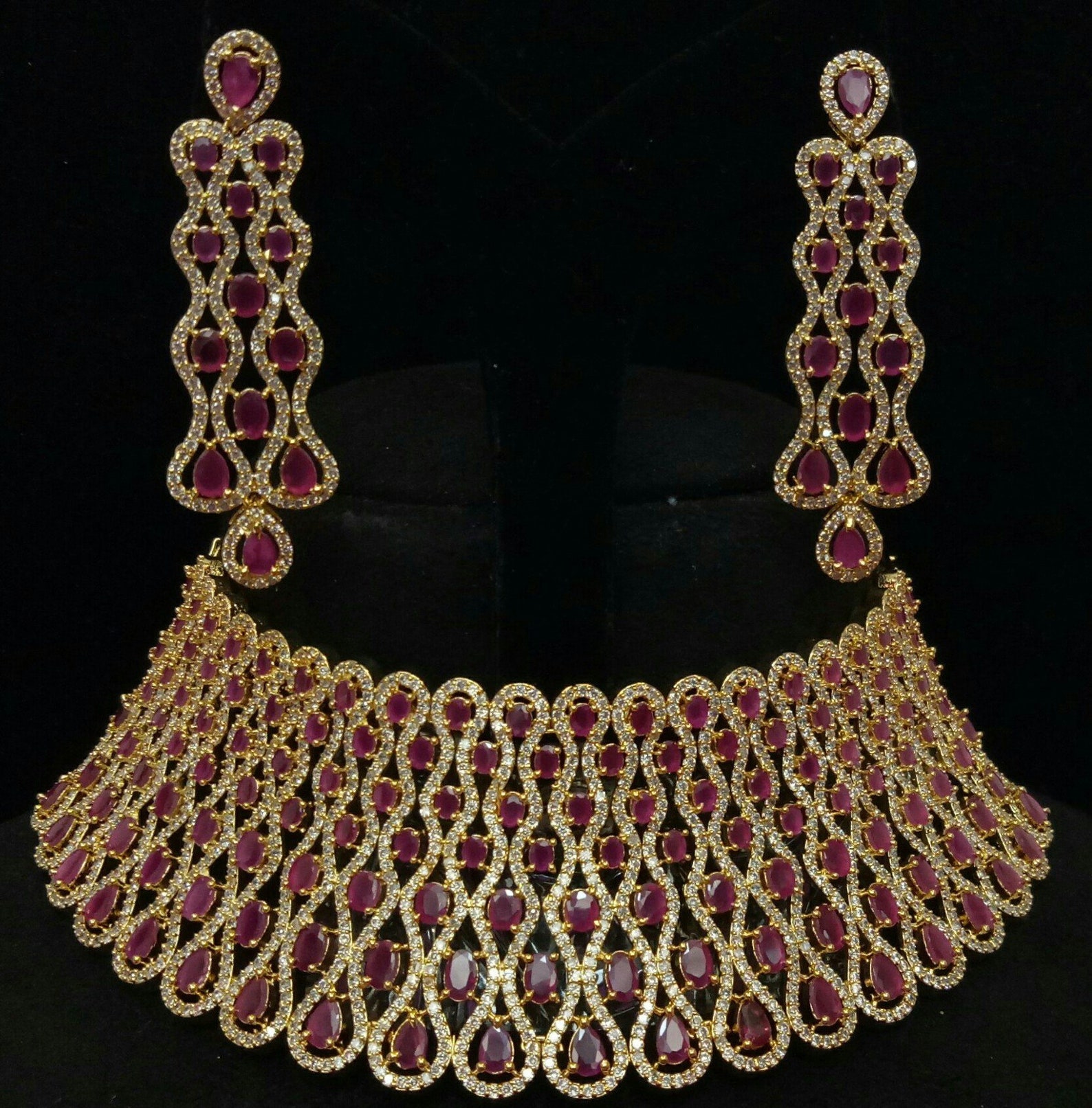 NP2711 Gold Plated Red Ruby CZ Cubic Zirconia Designer - Etsy