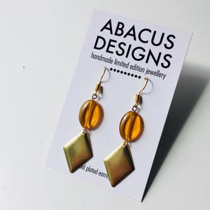 Amber and Gold Dangle Drop Earrings. Amber Charm Earrings. Amber ...