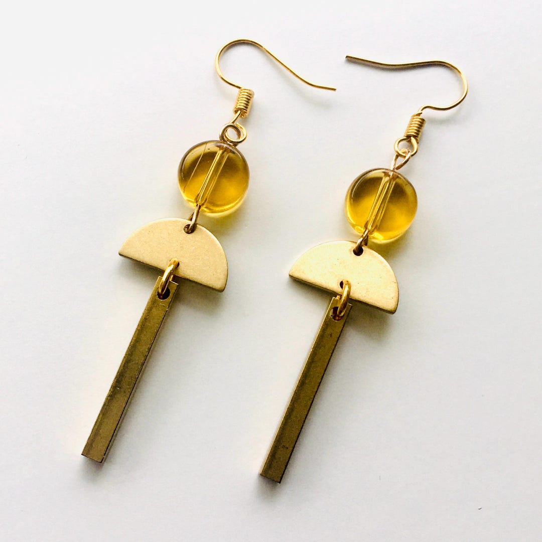 Amber and Gold Dangle Drop Earrings. Amber Charm Earrings. Amber ...