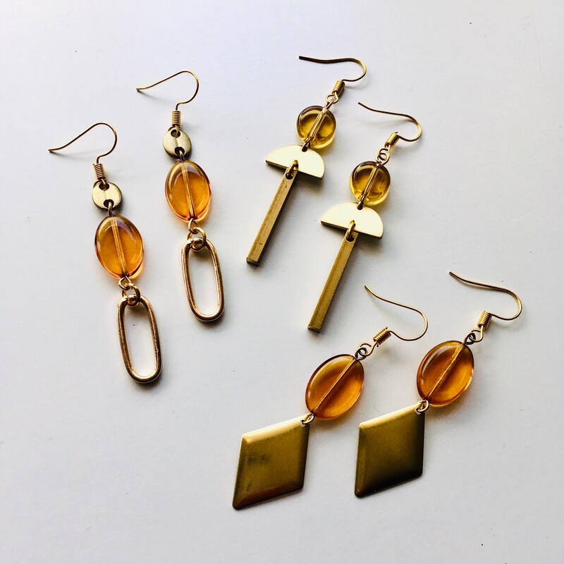 Amber Gold Earrings - Etsy