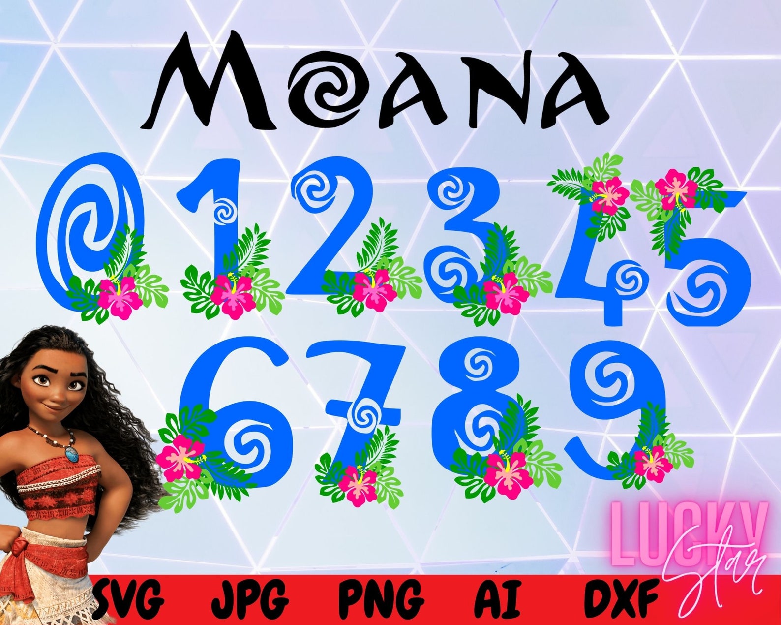Moana Numbers SVG Hibiscus flower SVG Disney Numbers SVG | Etsy