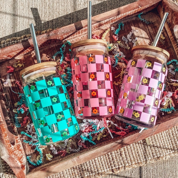 Checkmate Glass Cans Checkmate Glass Cups Trendy Glassware - Etsy