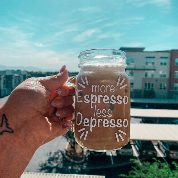 Kitchen & Dining Drink & Barware More Espresso less depresso Glass cup ...