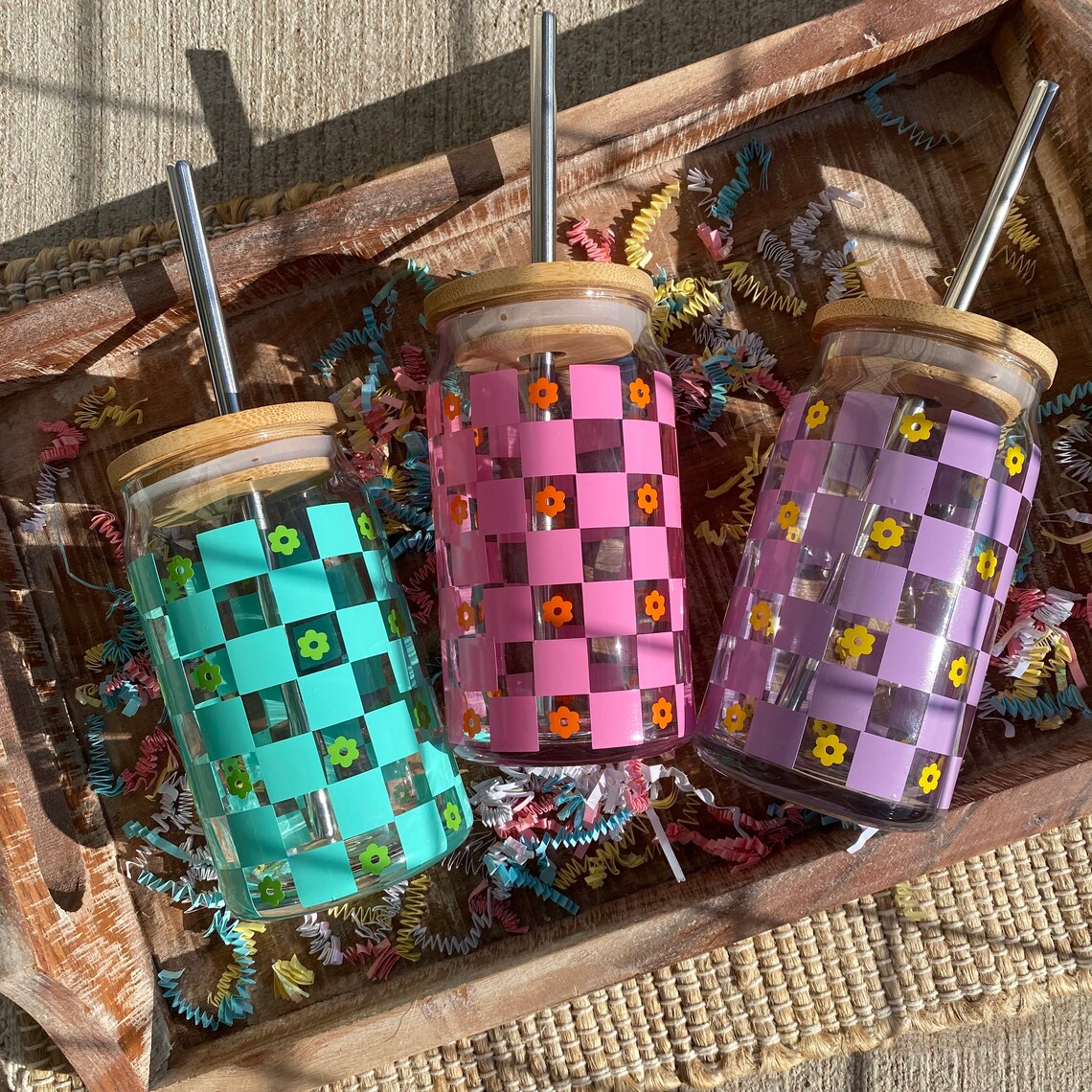 Checkmate Glass Cans Checkmate Glass Cups Trendy Glassware - Etsy