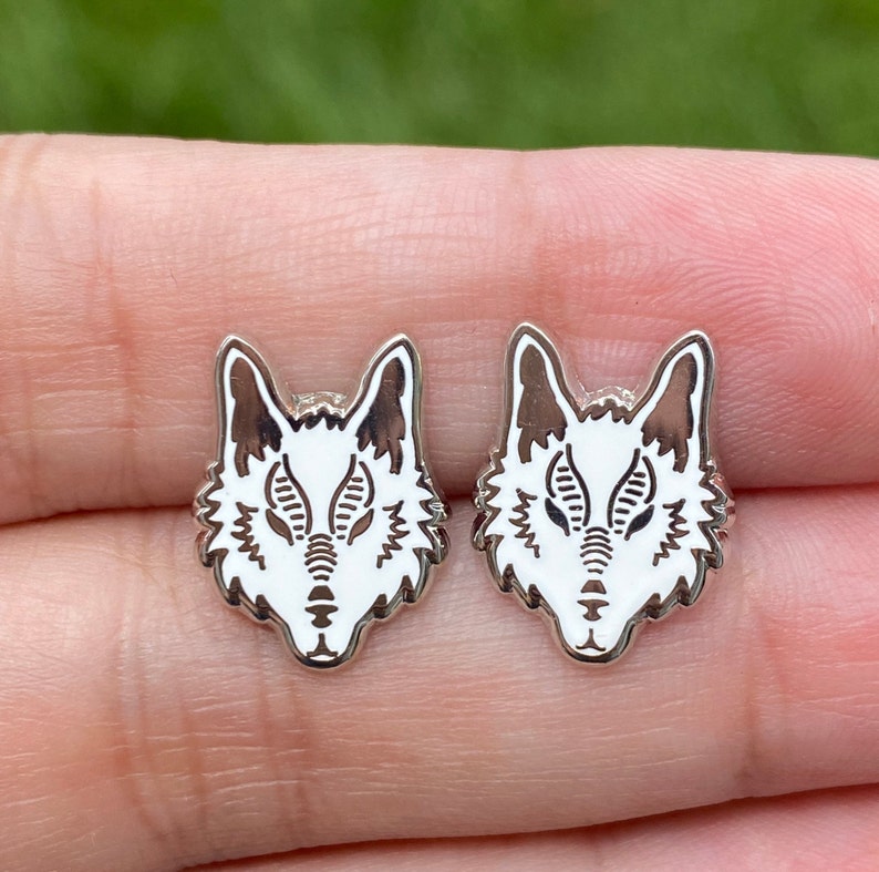 Wolf Stud Earrings Hard Enamel Silver Plating - Etsy