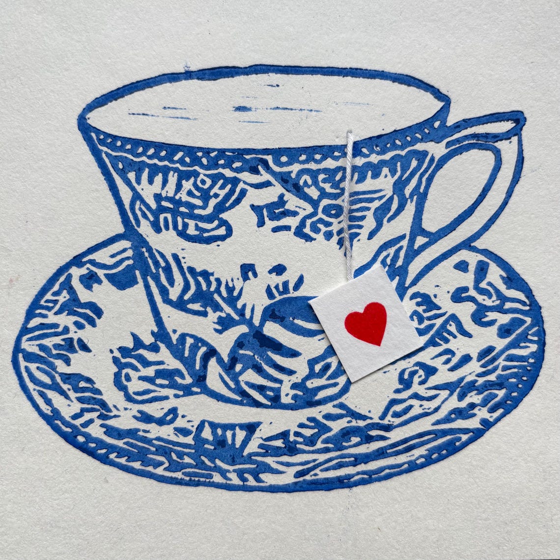 Teacup Hand-printed Linocut Card, Birthday, Anniversary, Thank You Note ...
