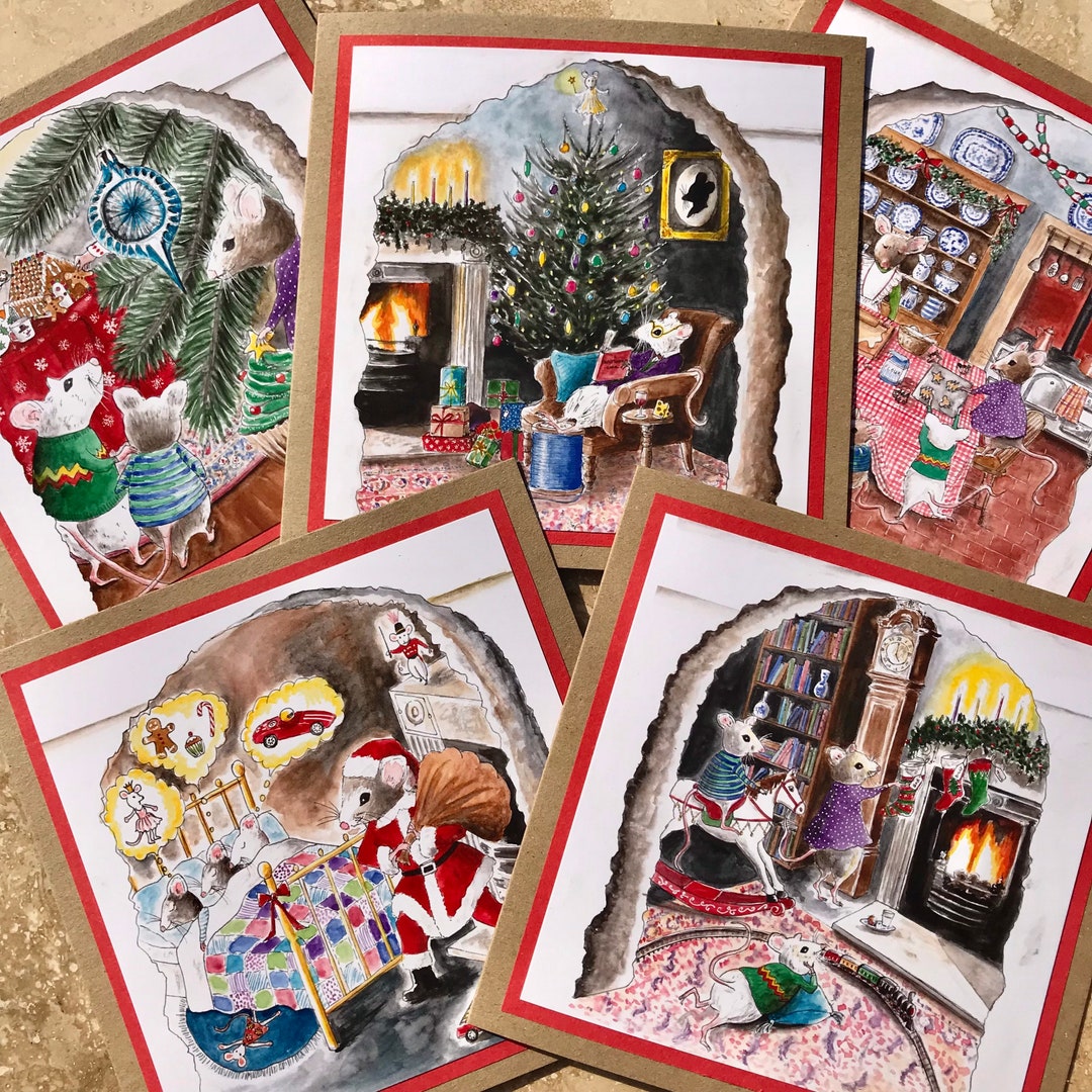 Set of Five Mouse Christmas Cards “the Christmouse Collection”, Animal ...