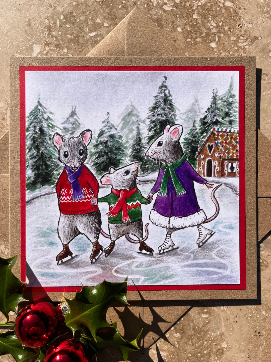 The Mice Skaters, Animal Christmas Cards, Holiday Cards, Mouse, Mice ...