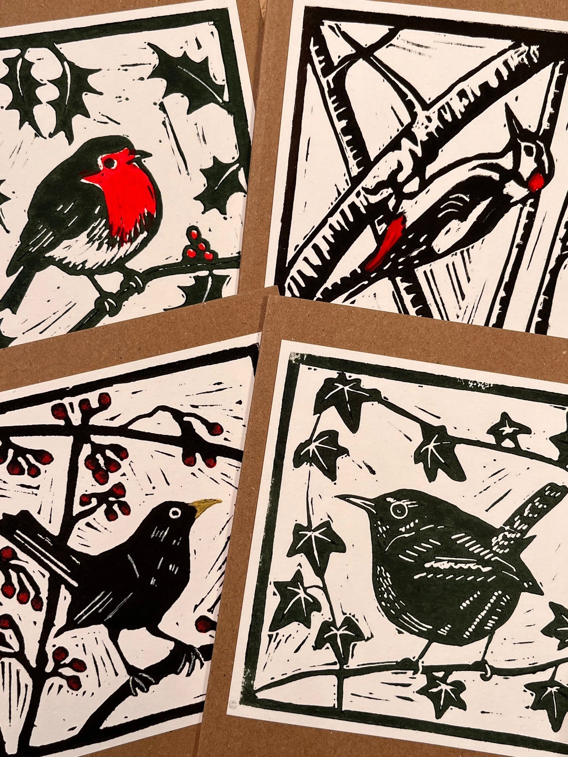 Winter Bird Card Collection - Hand-printed Linocut Cards, Robin ...