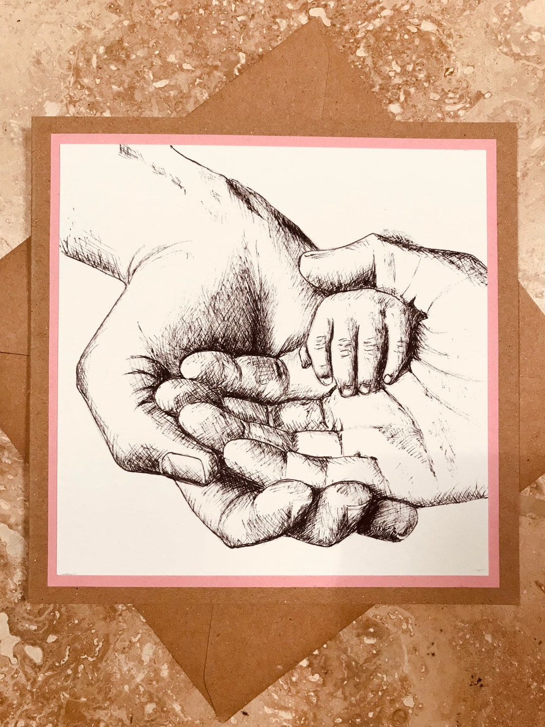 New Baby Card, Ink Drawing, Baby Hands, Mother and Baby ...