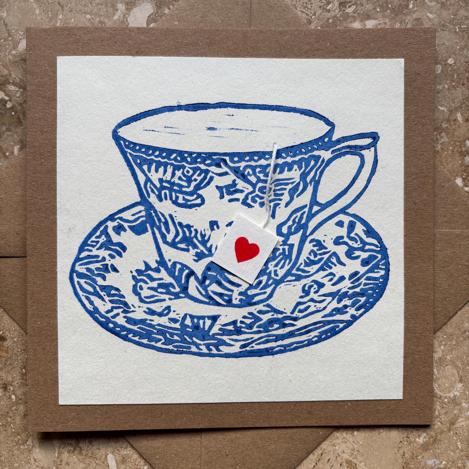 Teacup Hand-printed Linocut Card, Birthday, Anniversary, Thank You Note ...