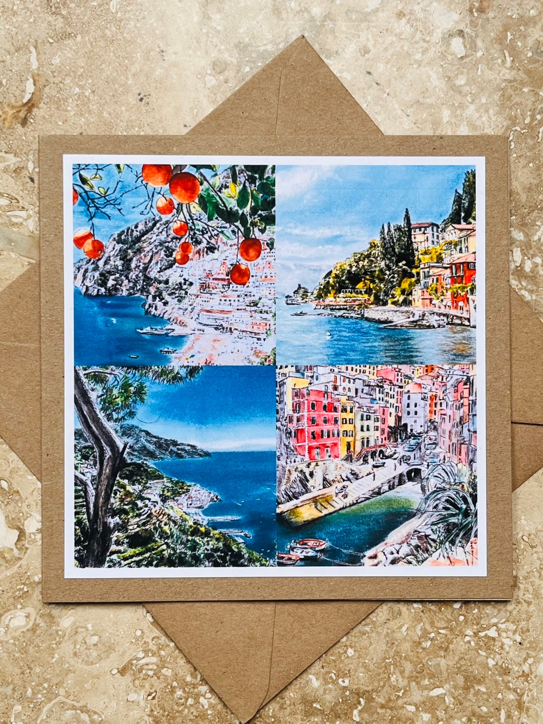 Postcards From Italy Card, Italy Painting, Positano, Amalfi, Varenna ...