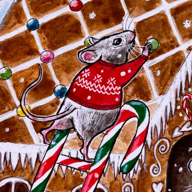 The Gingerbread Mouse House Christmas Card Animal Christmas - Etsy