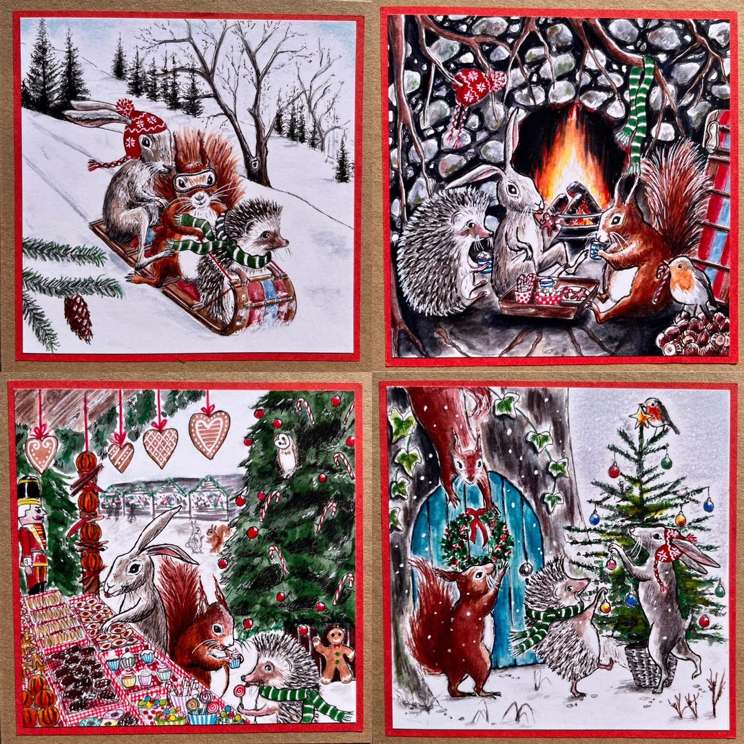 Woodland Animals Christmas Card Collection, Holiday Cards, Woodland ...