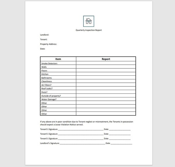 Quarterly Inspection Report | Etsy