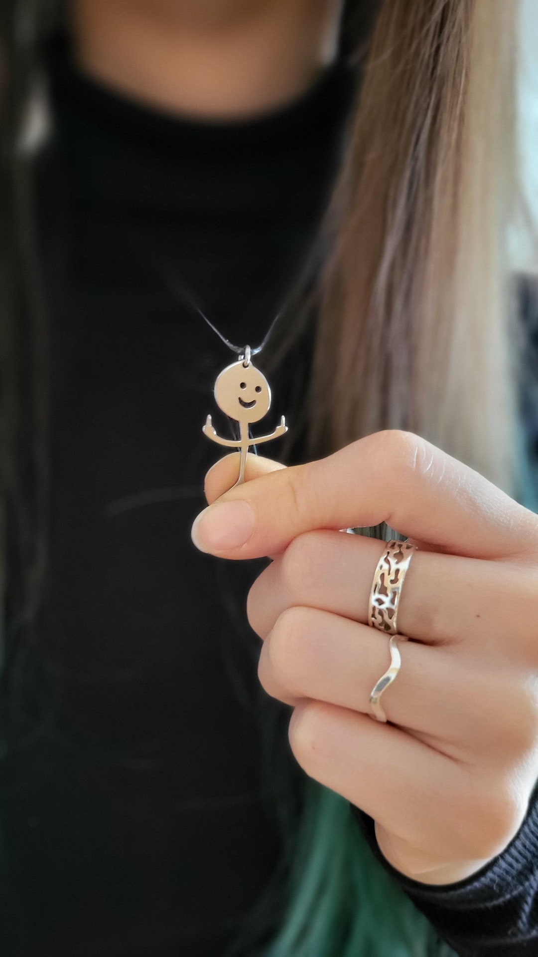 Ajustable Stainless Steel Stick Figure Charm Necklace, Adjustable Stick ...