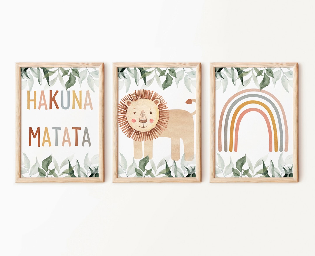Set of 3 Lion Prints, Jungle Animal Wall Art Kids, Hakuna Matata Boho ...