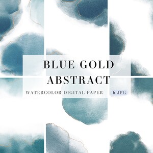 Watercolor Digital Paper Blue Gold, Watercolor Background Paper ...