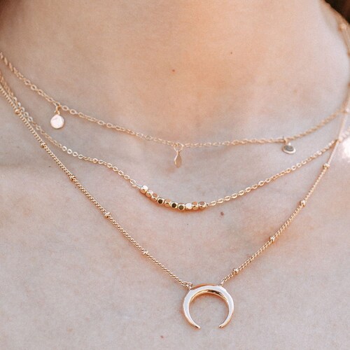 Multilayer Moon Choker Necklace Multi Strand Layered Dainty - Etsy